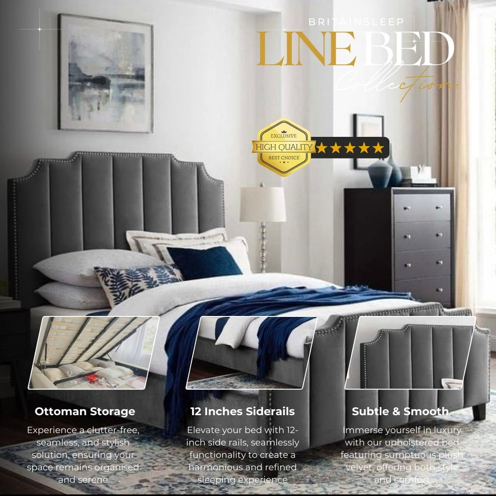 Crown Studded Upholstered Bed Frame/left ottoman